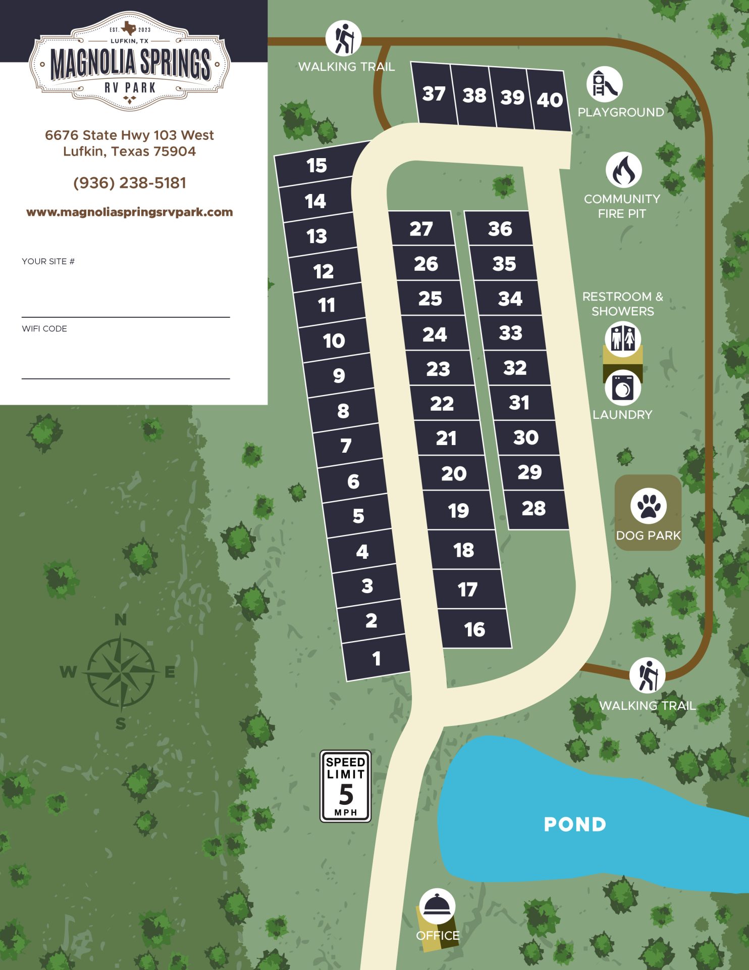 RV Park Map | Magnolia Springs RV Park in West Lufkin, TX